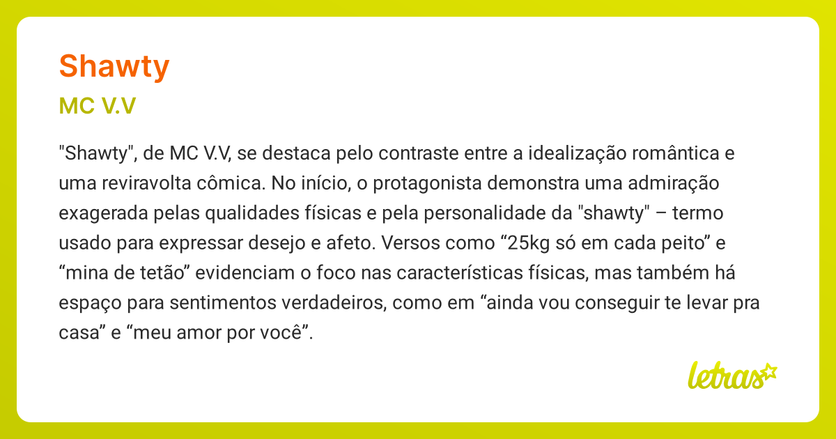 Significado da música SHAWTY (MC V.V) - LETRAS.MUS.BR