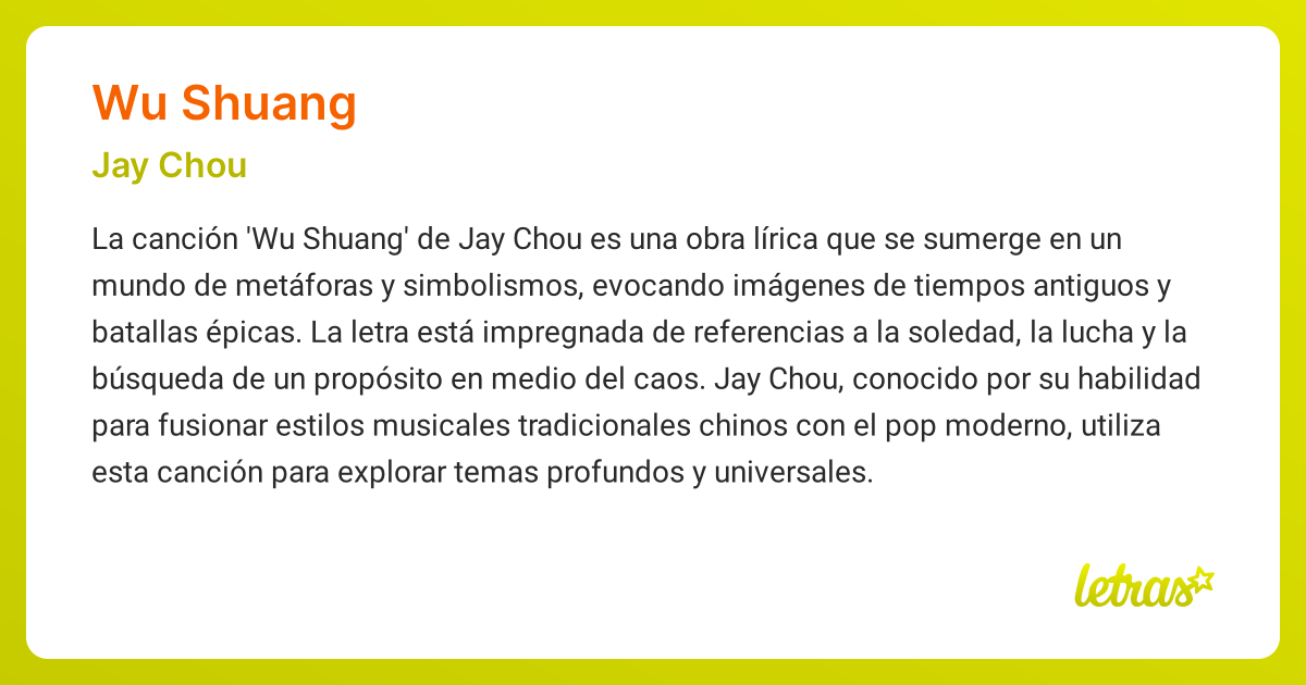 Significado de la canción WU SHUANG (Jay Chou) - LETRAS.COM