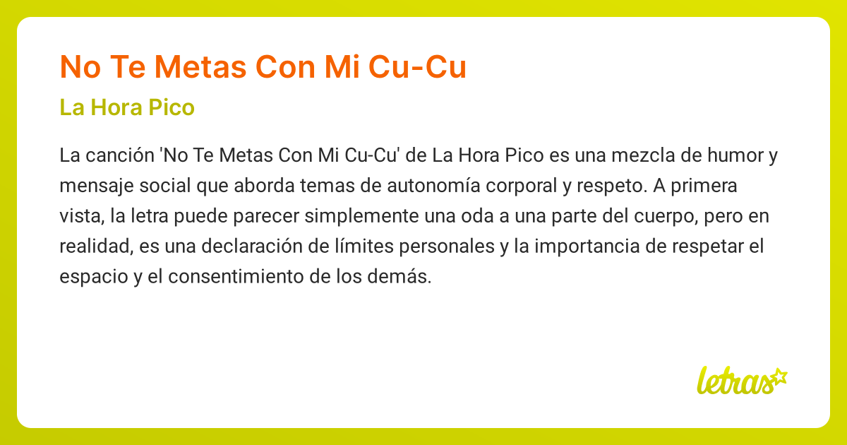 Significado de la canción NO TE METAS CON MI CU-CU (La Hora Pico ...