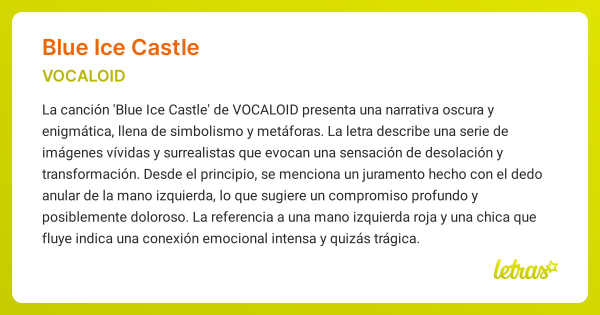 Significado de la canción BLUE ICE CASTLE (VOCALOID) - LETRAS.COM