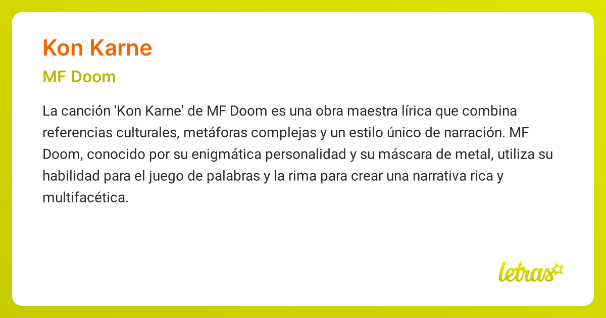 Significado de la canción KON KARNE (MF Doom) - LETRAS.COM