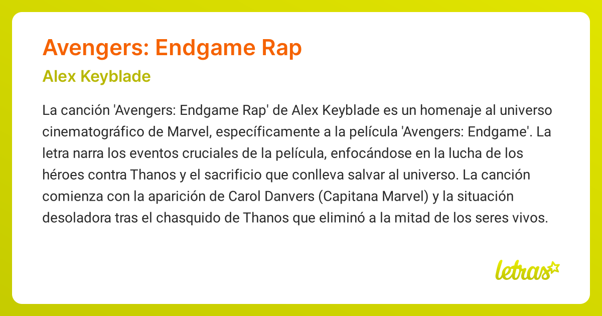 Significado de la canción AVENGERS: ENDGAME RAP (Alex Keyblade ...