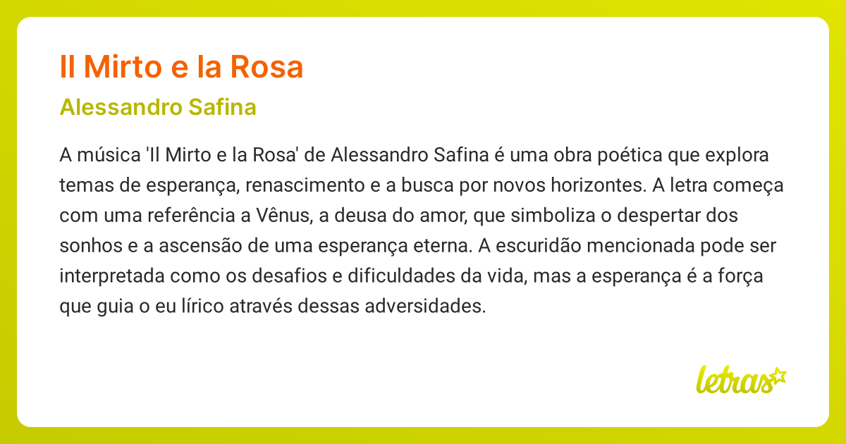 Significado da música IL MIRTO E LA ROSA (Alessandro Safina) - LETRAS ...