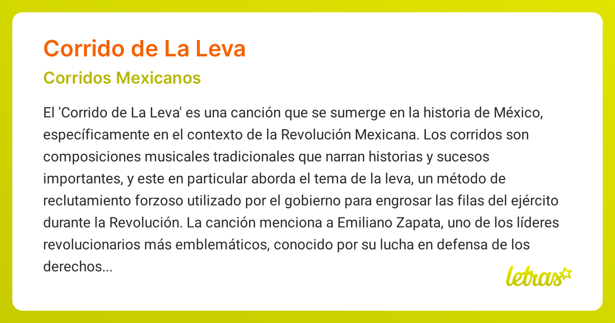 Significado de la canción CORRIDO DE LA LEVA (Corridos Mexicanos) - LETRAS.COM