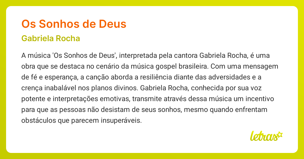 Significado da música OS SONHOS DE DEUS (Gabriela Rocha) - LETRAS.MUS.BR