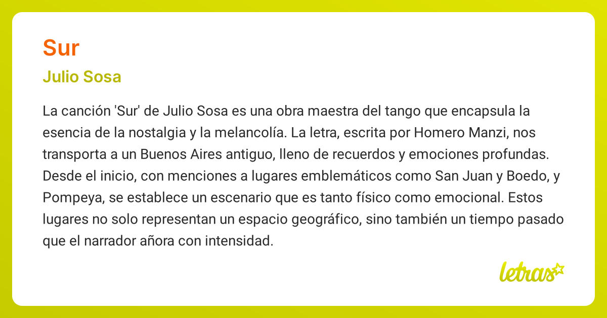 Significado de la canción SUR (Julio Sosa) - LETRAS.COM