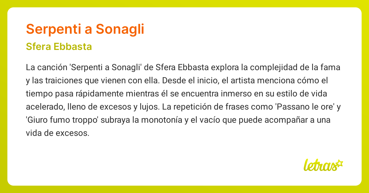 Significado de la canción SERPENTI A SONAGLI (Sfera Ebbasta) - LETRAS.COM