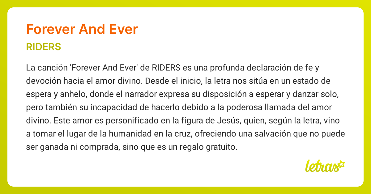Significado de la canción FOREVER AND EVER (RIDERS) - LETRAS.COM
