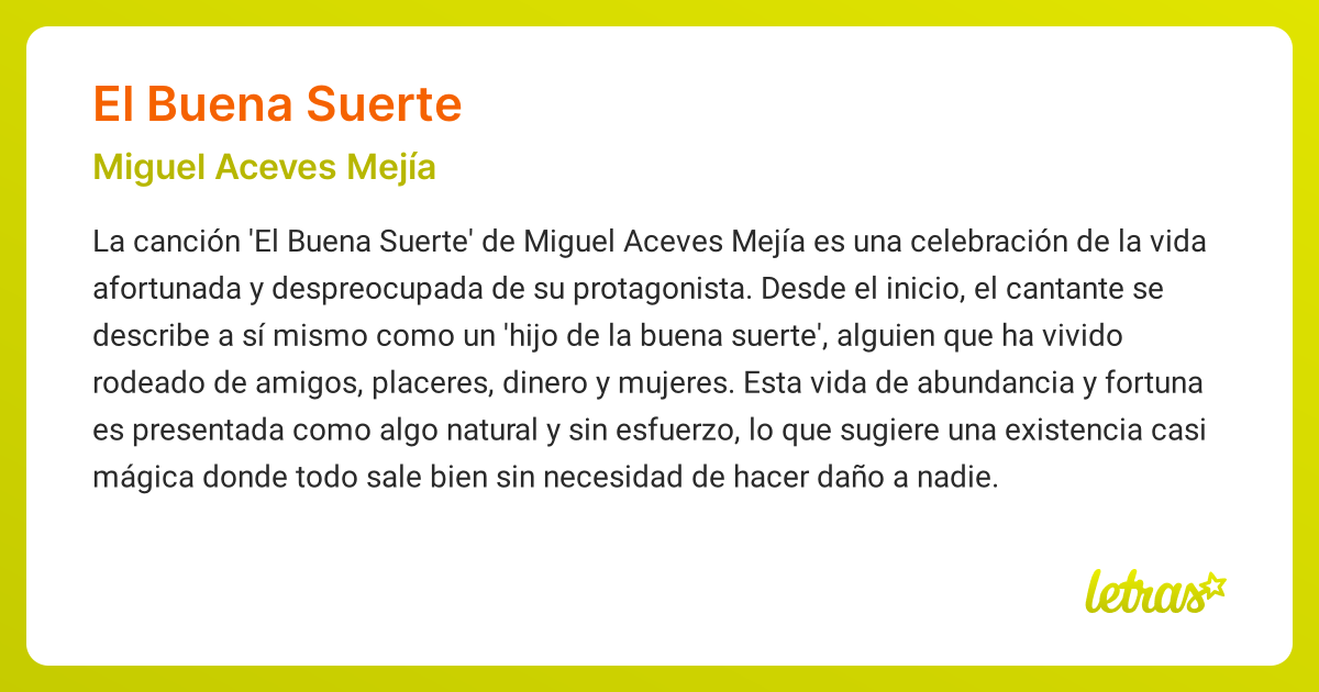 Significado de la canción EL BUENA SUERTE (Miguel Aceves Mejía ...