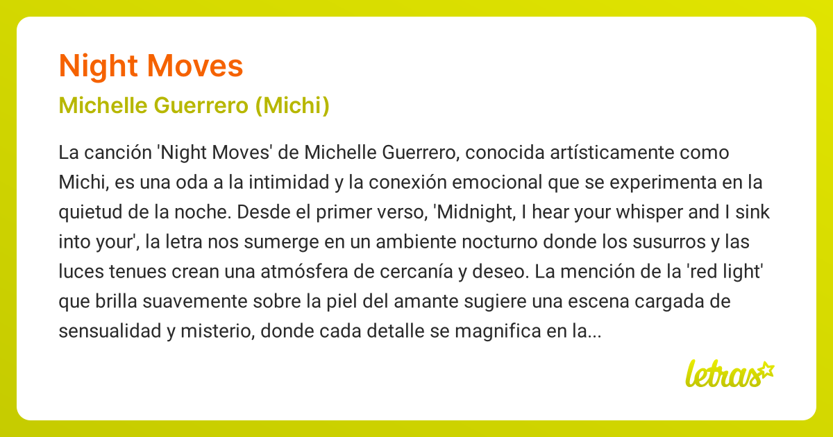 Significado de la canción NIGHT MOVES (Michelle Guerrero (Michi ...