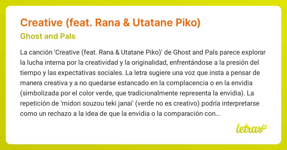 Significado de la canción Creative (feat. Rana & Utatane Piko) (Ghost ...