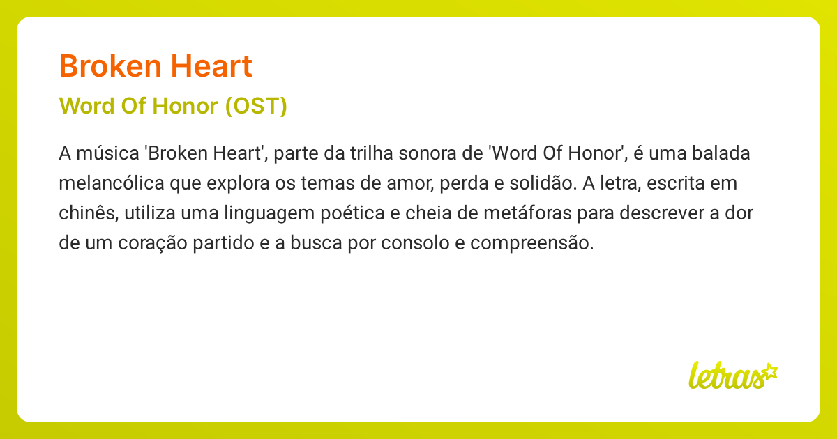 Significado da música BROKEN HEART (Word Of Honor (OST)) - LETRAS.MUS.BR