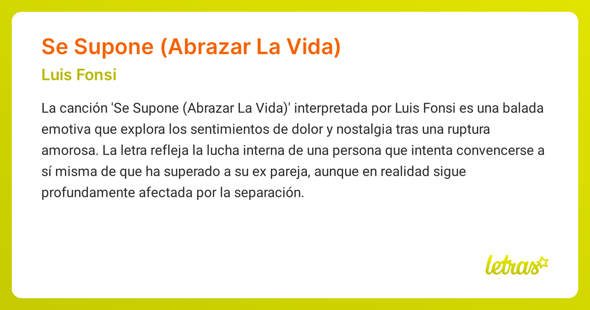 Significado de la canción SE SUPONE (ABRAZAR LA VIDA) (Luis Fonsi ...