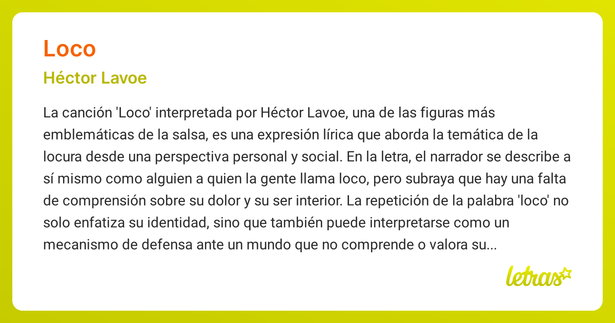 Significado de la canción LOCO (Héctor Lavoe) - LETRAS.COM