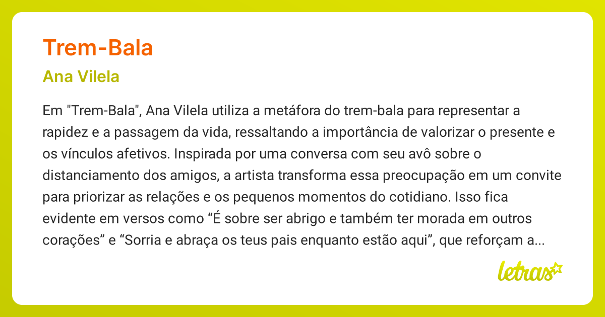 Significado da música TREM-BALA (Ana Vilela) - LETRAS.MUS.BR