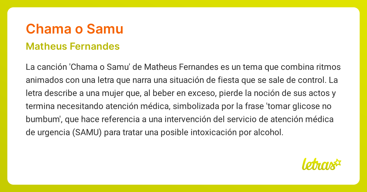 Significado de la canción CHAMA O SAMU (Matheus Fernandes) - LETRAS.COM