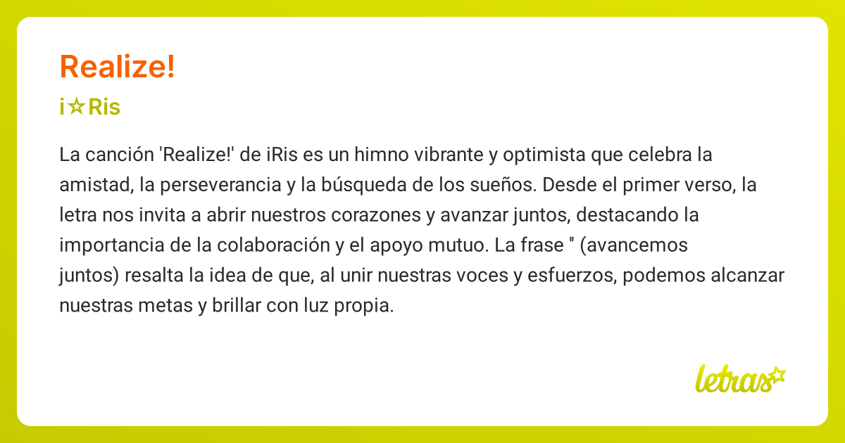 Significado de la canción REALIZE! (i☆Ris) - LETRAS.COM