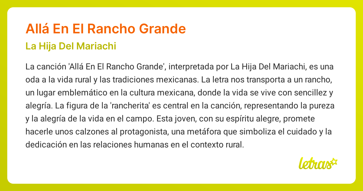 Significado de la canción ALLÁ EN EL RANCHO GRANDE (La Hija Del ...