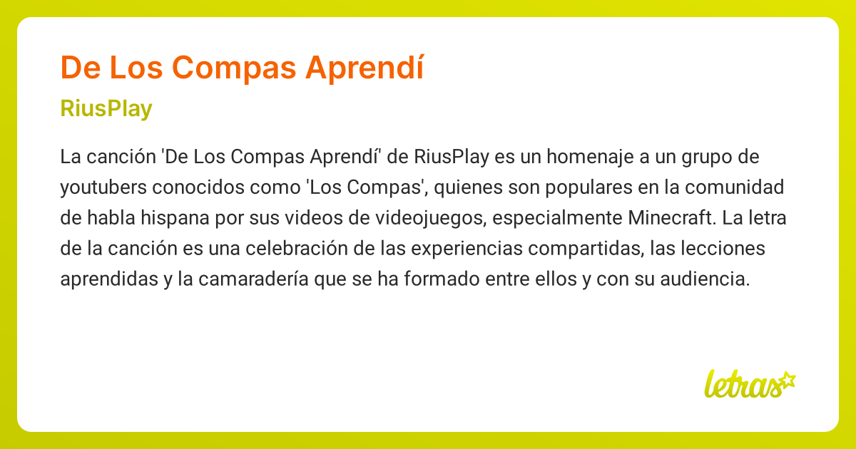 Significado de la canción DE LOS COMPAS APRENDÍ (RiusPlay) - LETRAS.COM