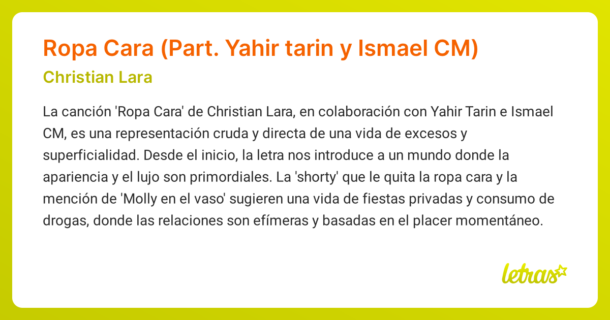 Significado de la canción Ropa Cara (Part. Yahir tarin y Ismael CM ...