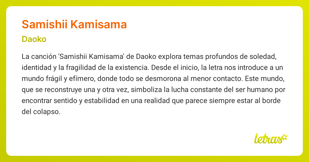 Significado de la canción SAMISHII KAMISAMA (Daoko) - LETRAS.COM