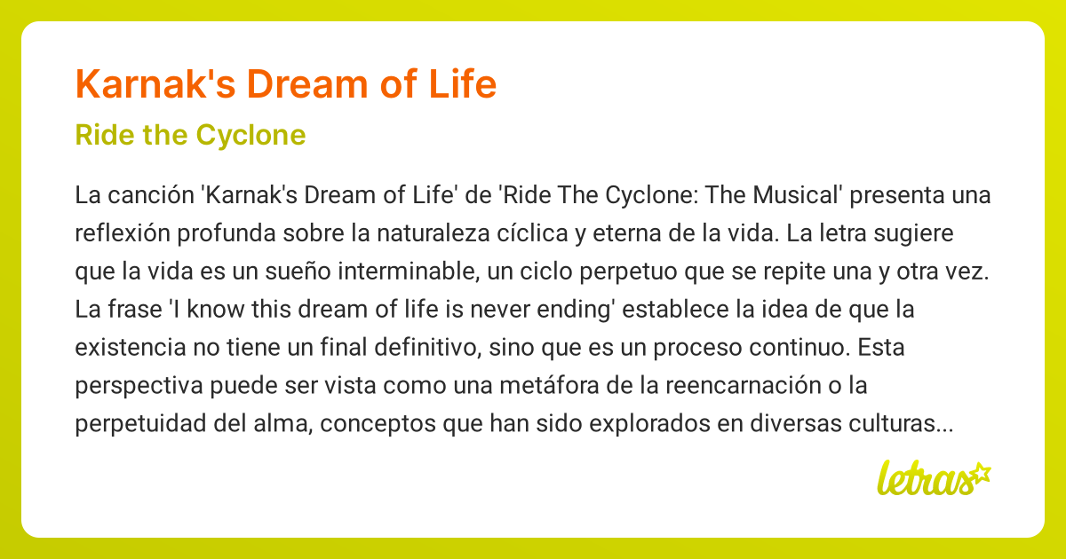 Significado de la canción KARNAK'S DREAM OF LIFE (Ride the Cyclone ...