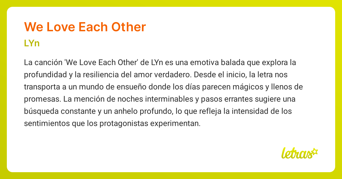 Significado de la canción WE LOVE EACH OTHER (LYn) - LETRAS.COM