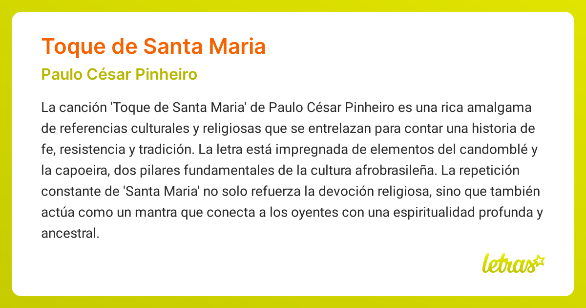 Significado de la canción TOQUE DE SANTA MARIA (Paulo César Pinheiro ...