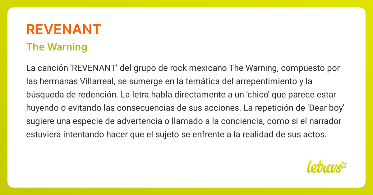 Significado de la canción REVENANT (The Warning) - LETRAS.COM