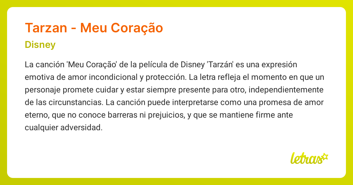 Significado de la canción TARZAN - MEU CORAÇÃO (Disney) - LETRAS.COM