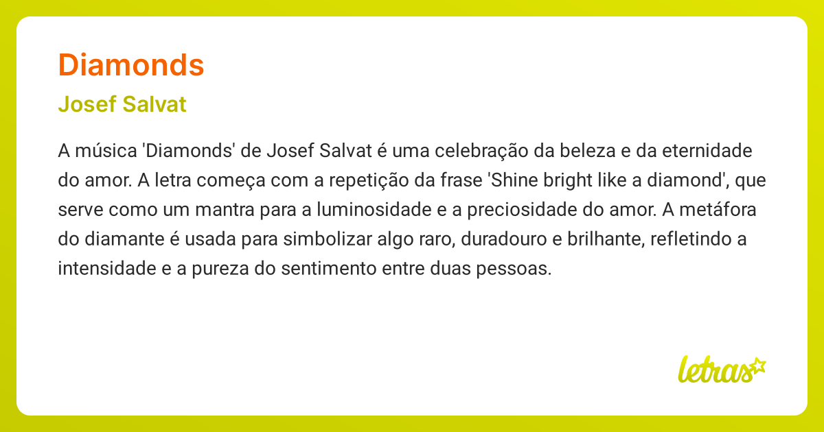 Significado da música DIAMONDS (Josef Salvat) - LETRAS.MUS.BR