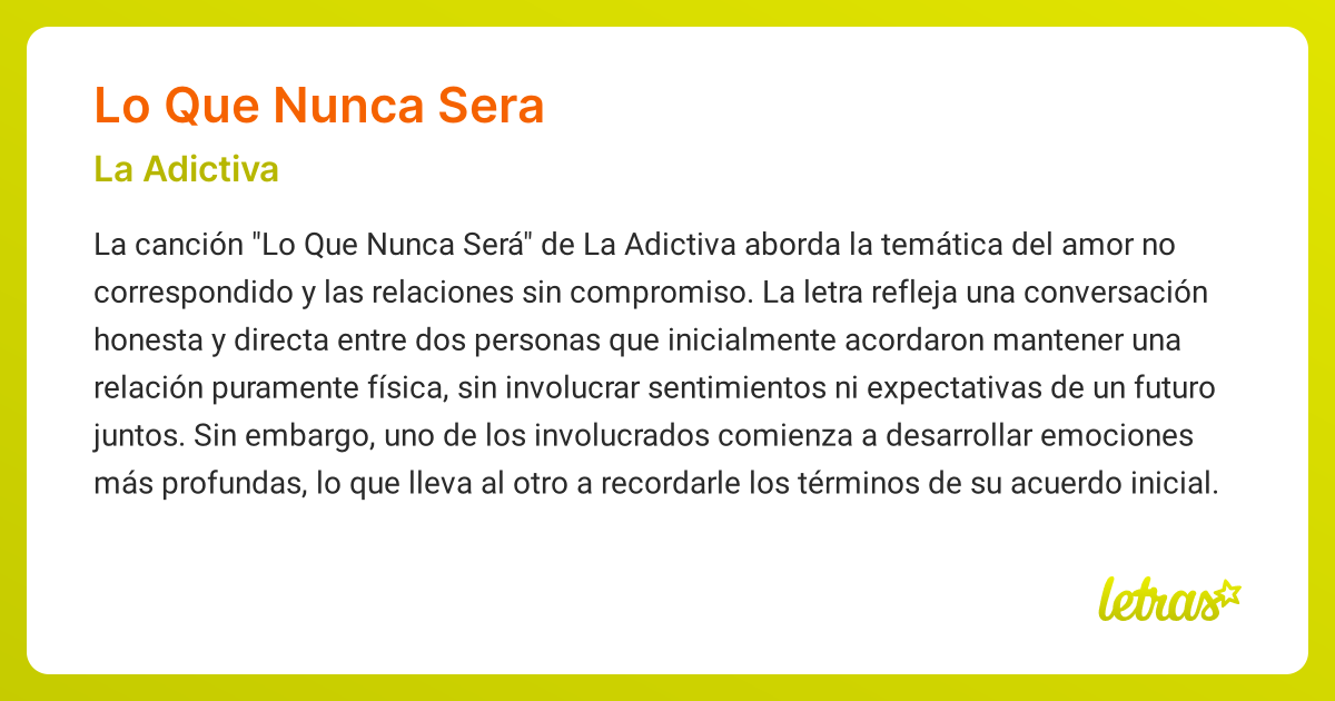 Significado de la canción LO QUE NUNCA SERA (La Adictiva ) - LETRAS.COM