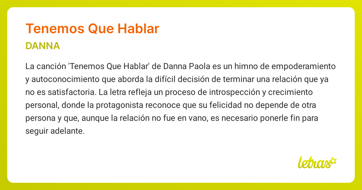 Significado de la canción TENEMOS QUE HABLAR (DANNA) - LETRAS.COM