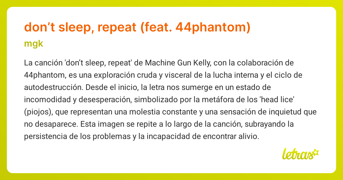 Significado de la canción don’t sleep, repeat (feat. 44phantom) (mgk) - LETRAS.COM