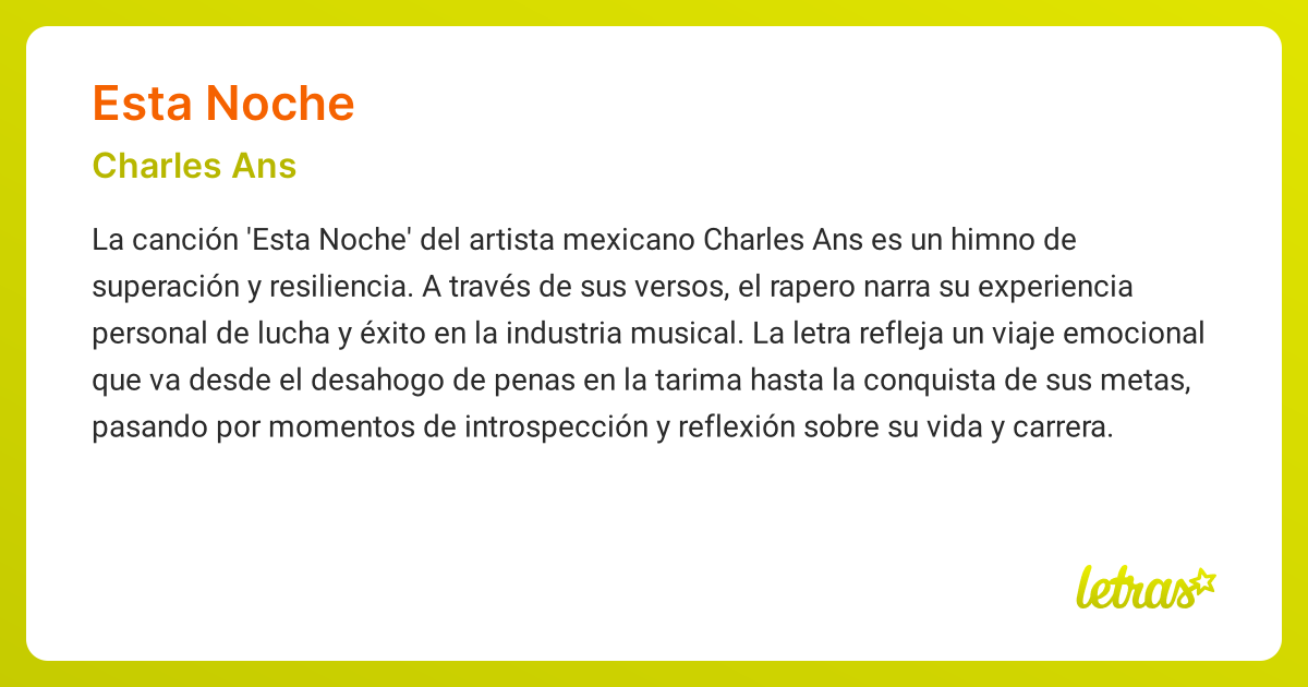 Significado de la canción ESTA NOCHE (Charles Ans) - LETRAS.COM