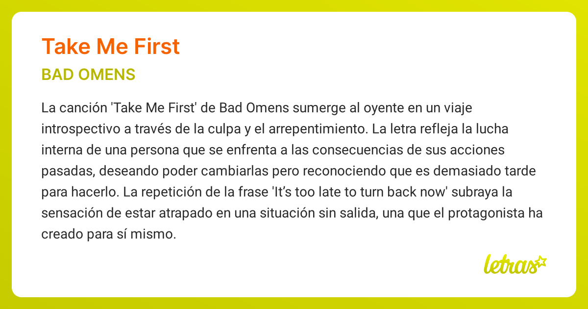 Significado de la canción TAKE ME FIRST (BAD OMENS) - LETRAS.COM
