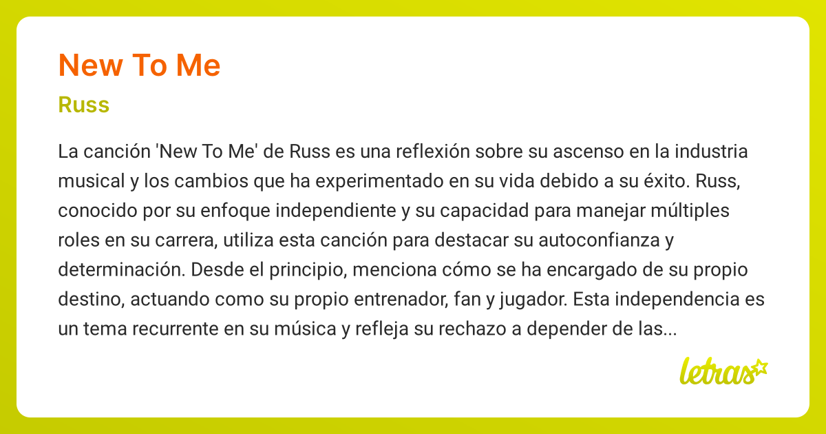 Significado de la canción NEW TO ME (Russ) - LETRAS.COM