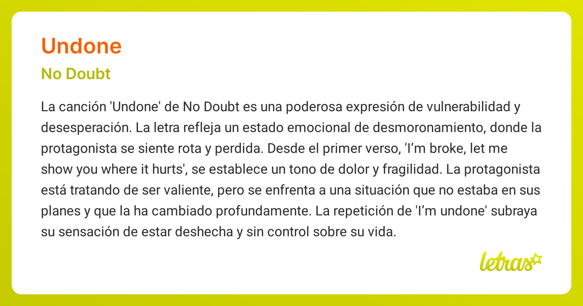 Significado de la canción UNDONE (No Doubt) - LETRAS.COM