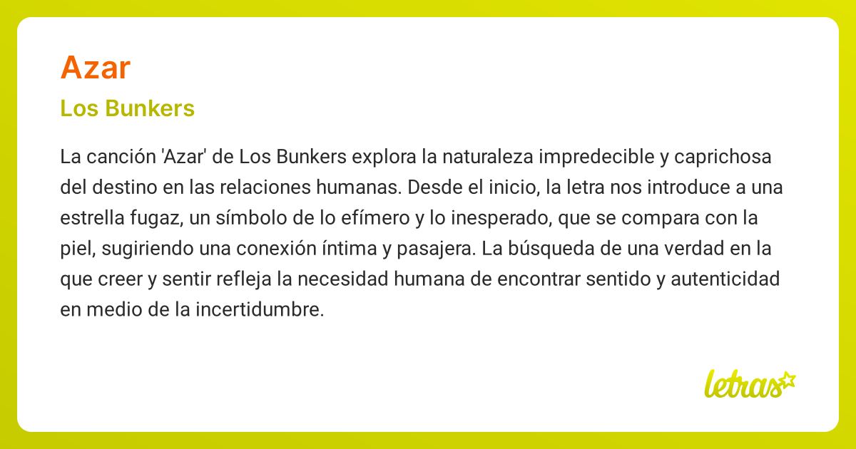 Significado de la canción AZAR (Los Bunkers) - LETRAS.COM
