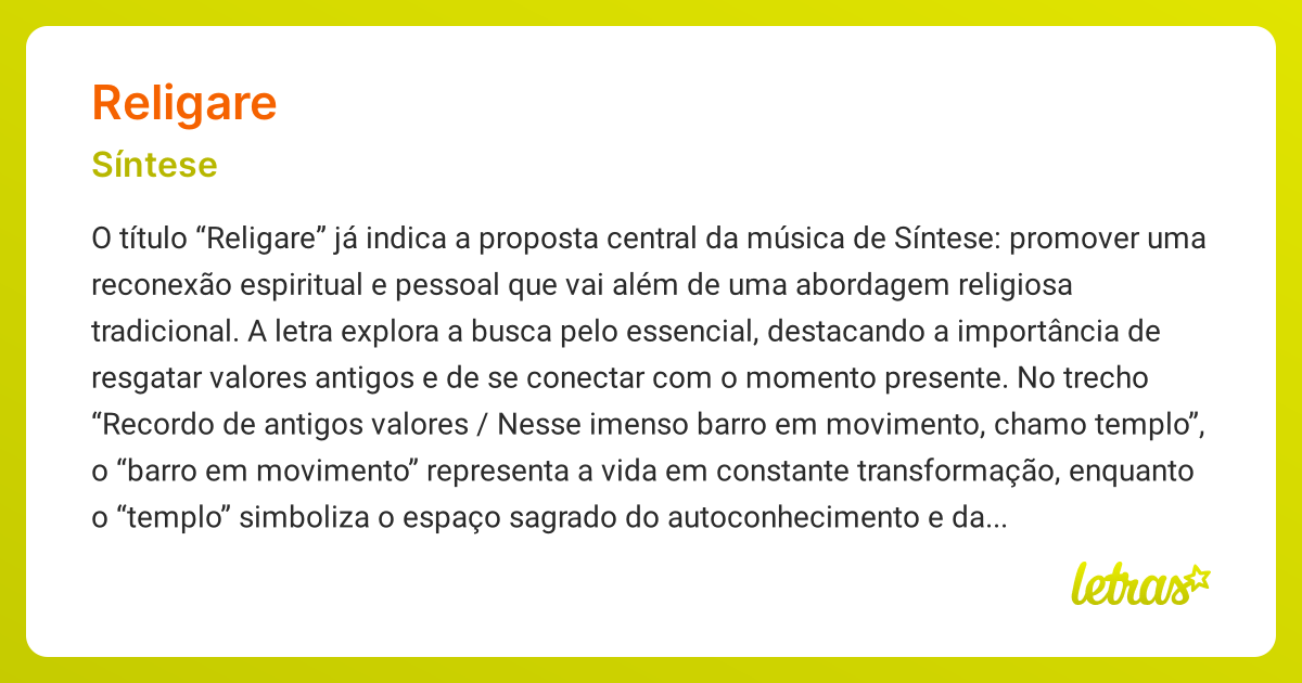 Significado da música RELIGARE (Síntese) - LETRAS.MUS.BR