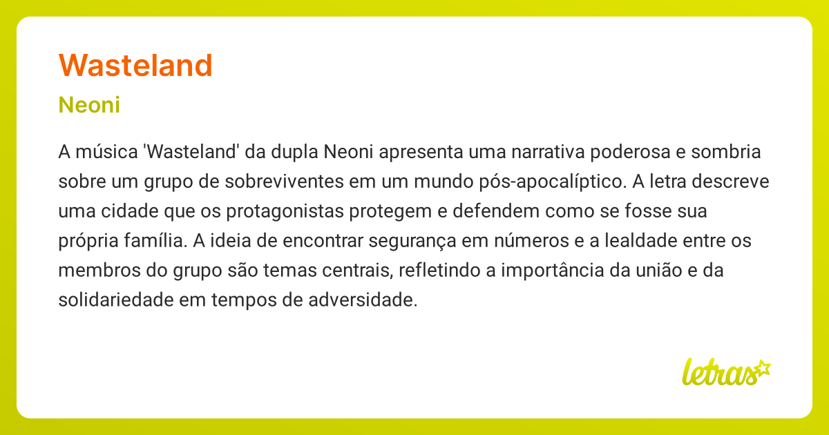 Significado da música WASTELAND (Neoni) - LETRAS.MUS.BR