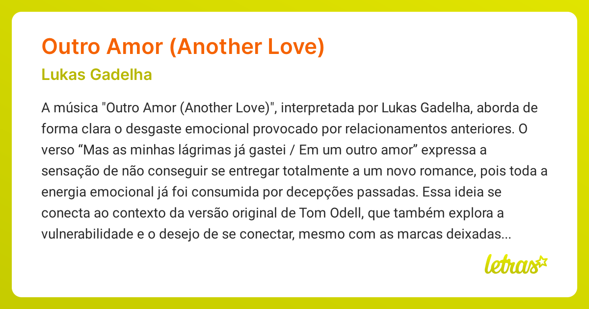 Significado da música OUTRO AMOR (ANOTHER LOVE) (Lukas Gadelha ...