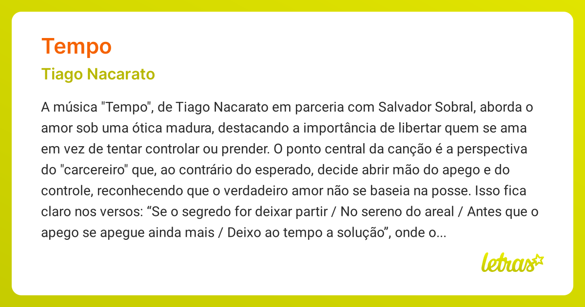 Significado da música TEMPO (Tiago Nacarato) - LETRAS.MUS.BR