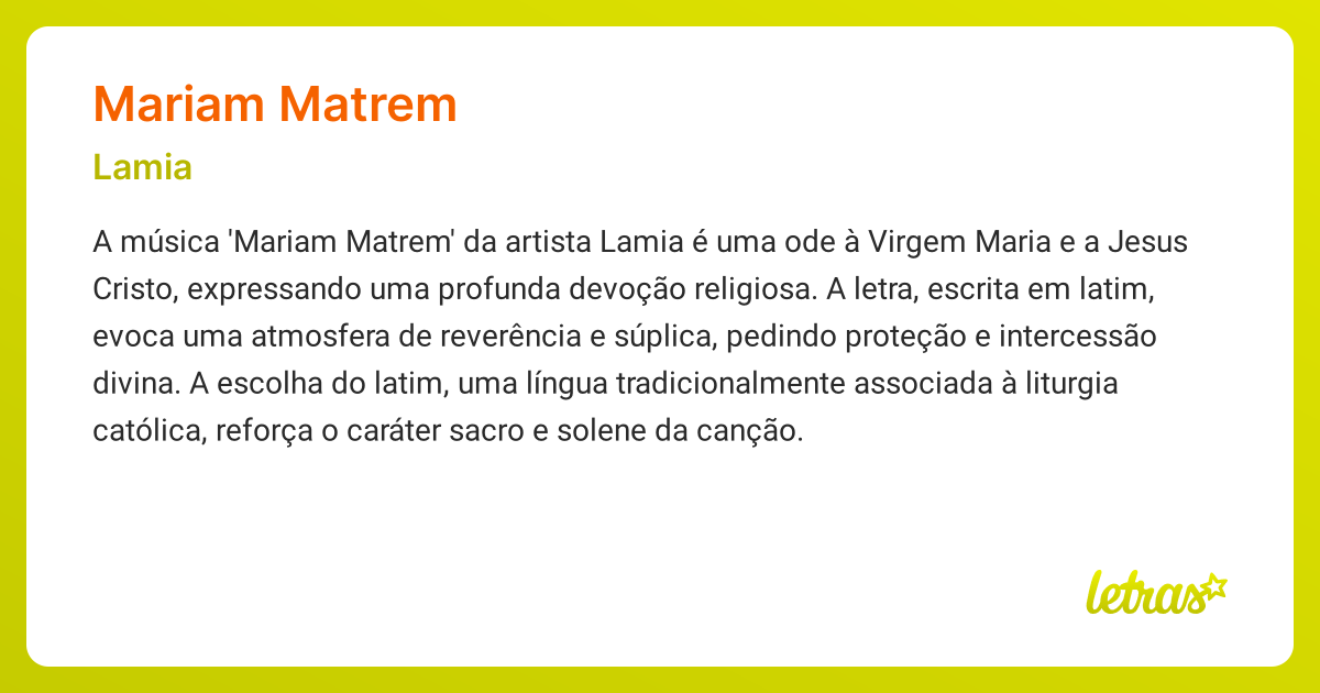 Significado da música MARIAM MATREM (Lamia) - LETRAS.MUS.BR