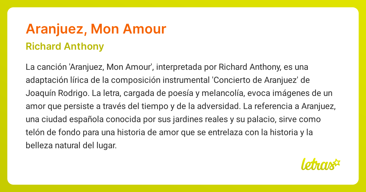 Significado de la canción ARANJUEZ, MON AMOUR (Richard Anthony ...