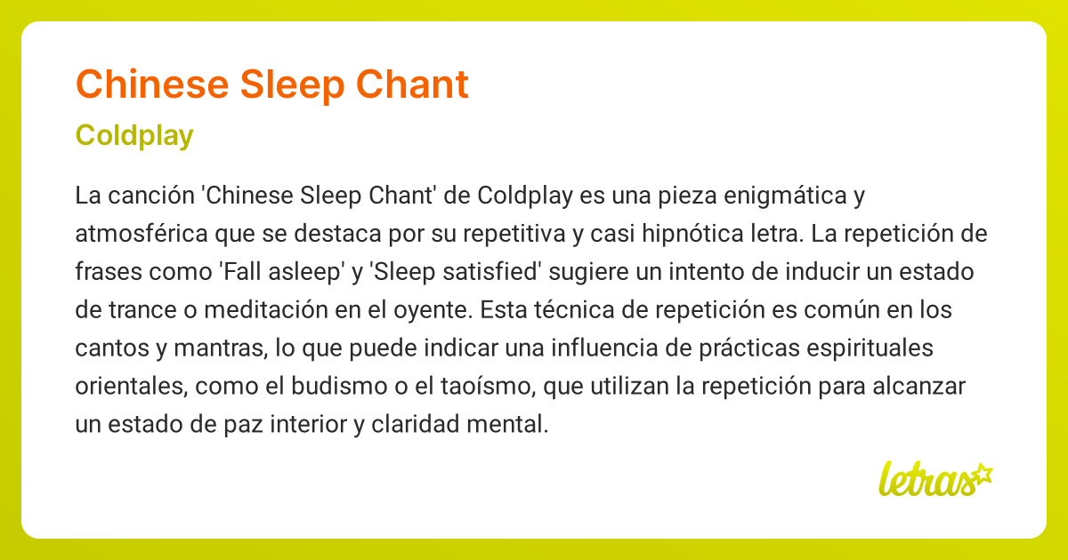 Significado de la canción CHINESE SLEEP CHANT (Coldplay) - LETRAS.COM