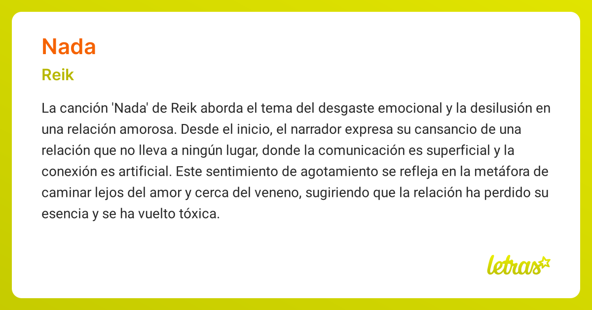 Significado de la canción NADA (Reik) - LETRAS.COM