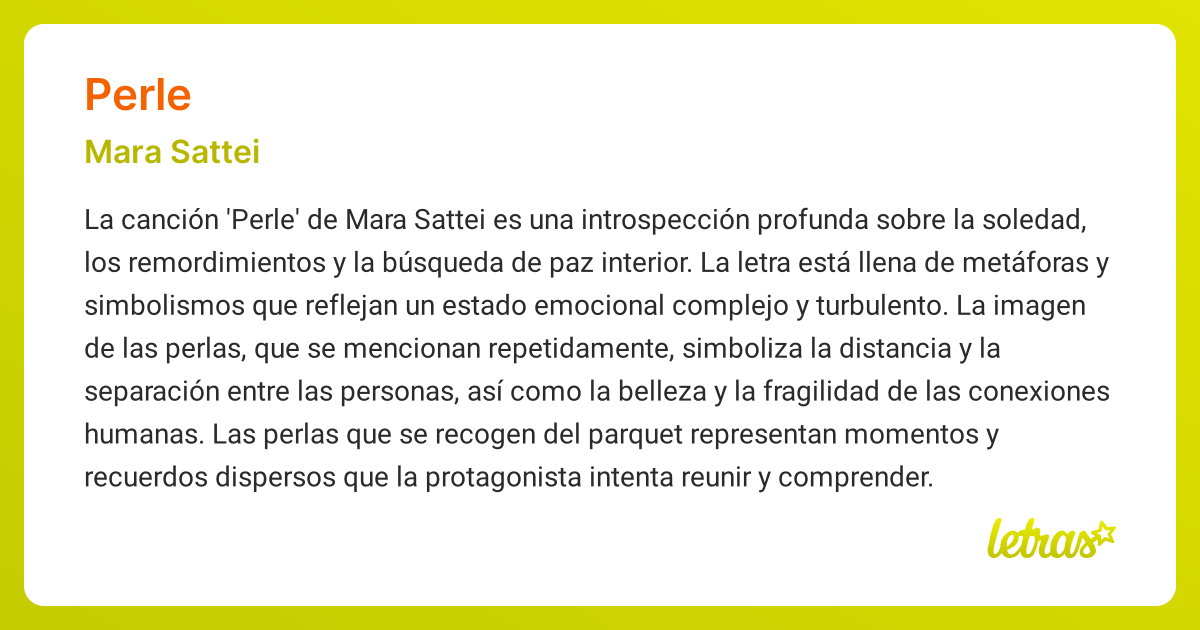 Significado de la canción PERLE (Mara Sattei) - LETRAS.COM