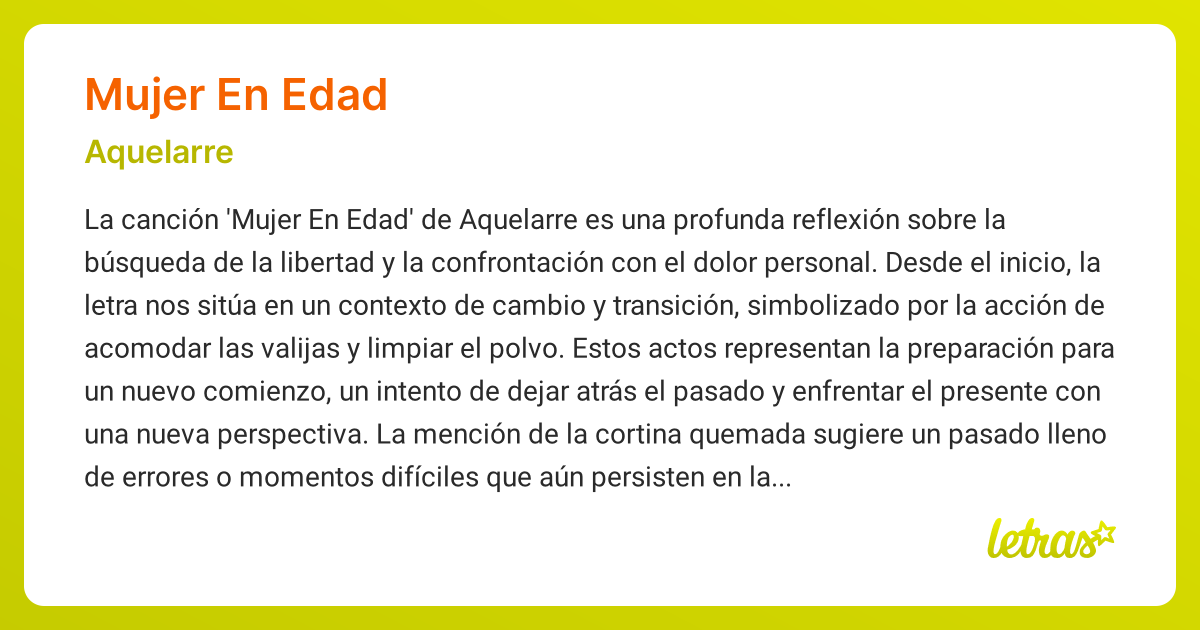 Significado de la canción MUJER EN EDAD (Aquelarre) - LETRAS.COM
