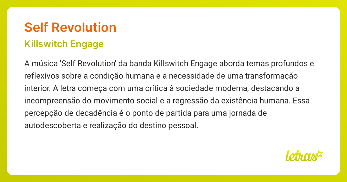 Significado da música SELF REVOLUTION (Killswitch Engage) - LETRAS.MUS.BR